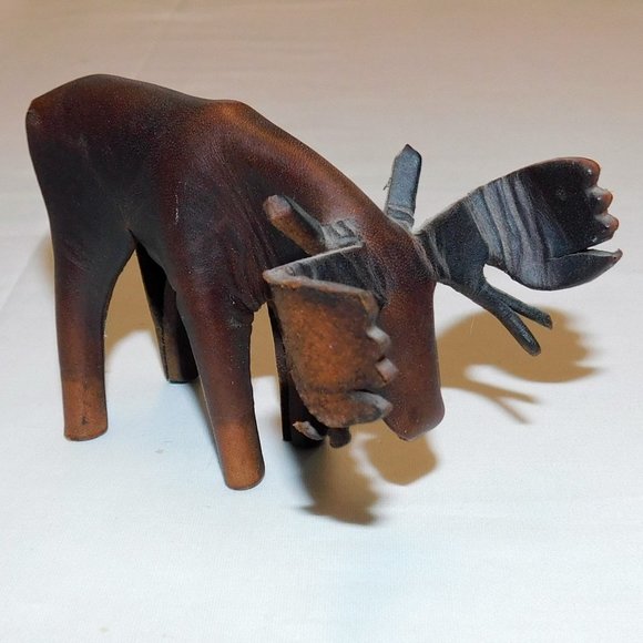 Accents | Vintage Leather Sculpture Moose Figure Figurine Folk Art ...